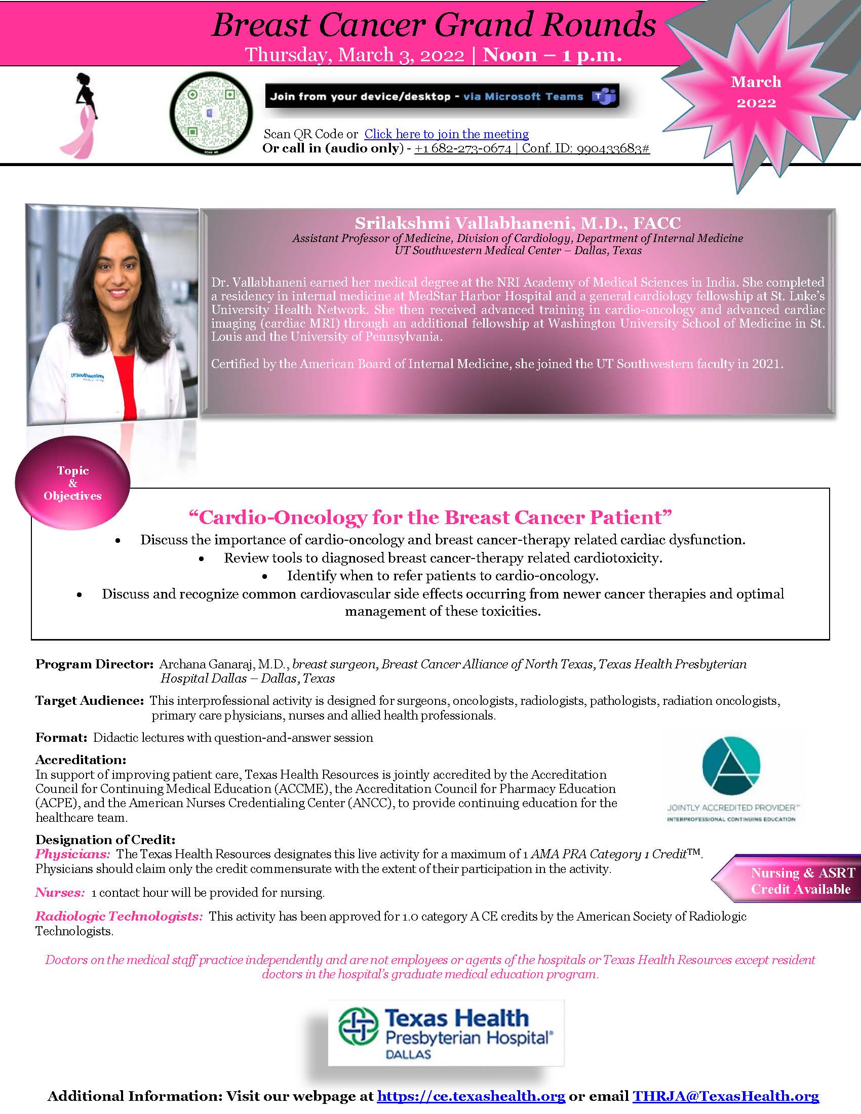 THD Breast Cancer Grand Rounds - Cardio-Oncology for the Breast Cancer Patient | Texas Health ...